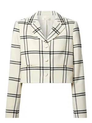 LoveShackFancy Marlene Checked Twill Cropped Blazer - White
