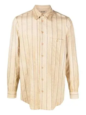 UMA WANG Tab Striped Cotton Shirt - Neutrals