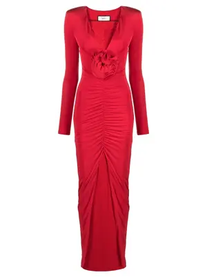 NISSA Floral-appliqué Maxi Dress - Red