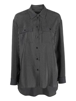 NILI LOTAN Stripe-print Silk Shirt - Black