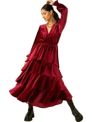 Hale Bob Eleanor Velvet Maxi Dress - Burgundy / Purple