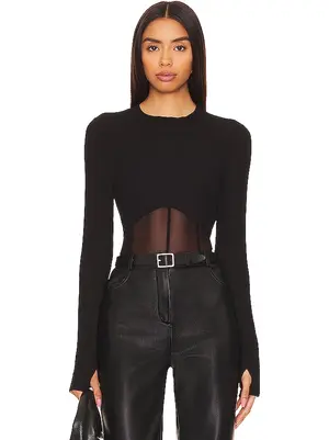 Michael Lauren Danton Rib Mesh Corset Top - Black