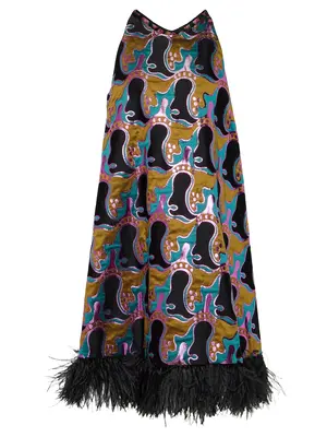 La DoubleJ La Fenice Feather-trimmed Minidress - Multicoloured