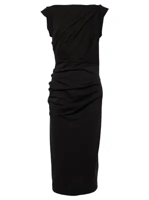 Dries Van Noten Draped Cotton Jersey Midi Dress - Black