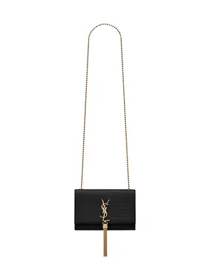 Saint Laurent Kate Crocodile Embossed Shoulder Bag - Black