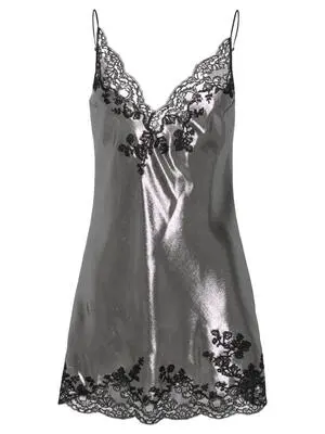 Carine Gilson Lace-trim Lurex Slip Dress - Silver