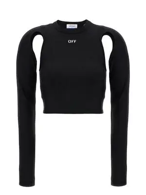 Off-White Long-sleeve Cropped Top - Black