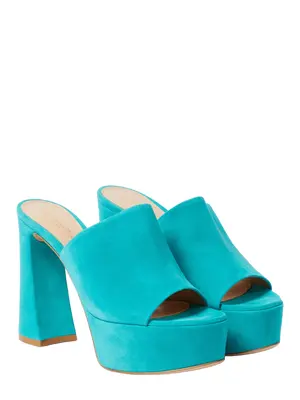 GIANVITO ROSSI Holly Suede Platform Mules - Blue
