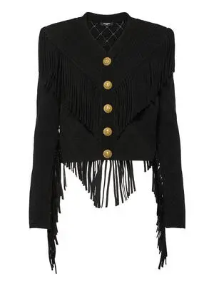 Balmain Fringed Knit Cardigan - Black