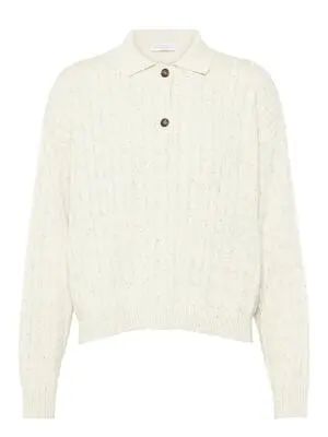 Brunello Cucinelli Cable-knit Polo Sweater - White