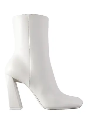 Amina Muaddi Marine Leather Ankle Boots - White