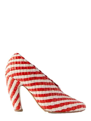 Bottega Veneta Canalazzo Striped Intrecciato Leather Pumps - White