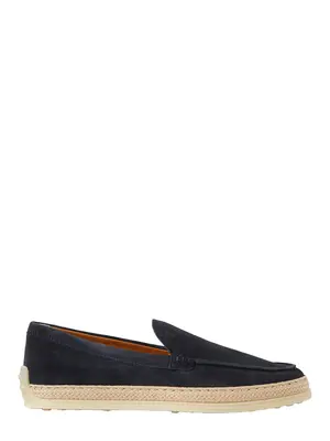 TOD'S Raffia-trimmed Suede Loafers - Blue
