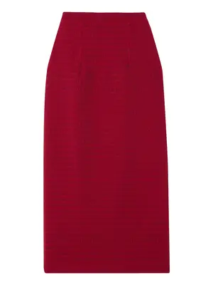 EMILIA WICKSTEAD Idelia Smocked Satin Midi Skirt - Red