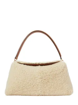 TOD'S Tod's Leather-trimmed Shearling Shoulder Bag Cream