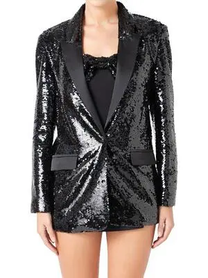 Endless Rose Sequin Embellished Blazer - Black