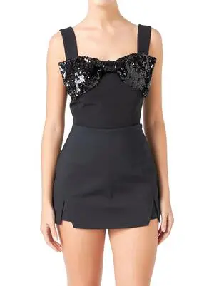 Endless Rose Sequin Bow Stretch Tank - Black