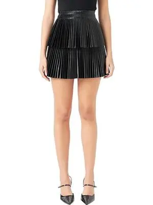 Endless Rose Pleated Faux Leather Mini Skirt - Black