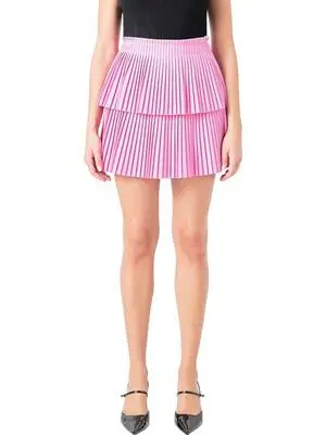 Endless Rose Pleated Faux Leather Mini Skirt - Pink