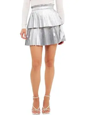 Endless Rose Pleated Faux Leather Mini Skirt - Silver