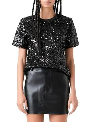 GREY LAB Grey Lab Shoulder Pad Sequin Top Black