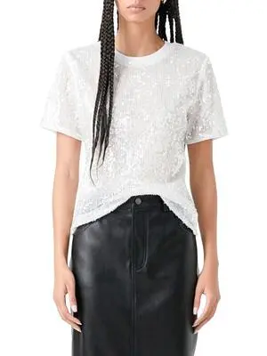 GREY LAB Shoulder Pad Sequin Top - White