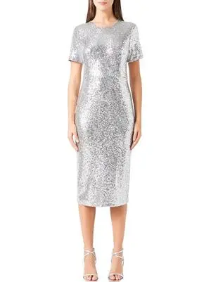Endless Rose Sequin Midi Sheath Dress - Silver