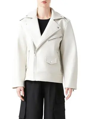 GREY LAB Grey Lab Padded Shoulder Faux Leather Biker Jacket Beige