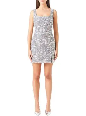 Endless Rose Sequin Tweed Minidress - Grey Multi
