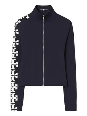 Tory Burch Nylon Logo Zip Top - Deep Navy