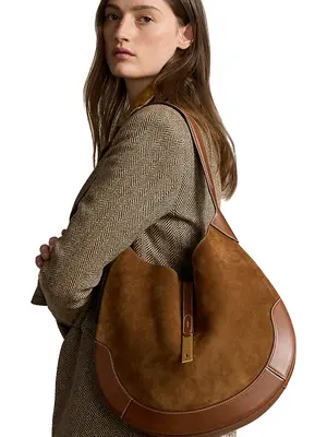 Ralph Lauren Polo Id Suede Shoulder Bag - Cinnamon/Cuoio
