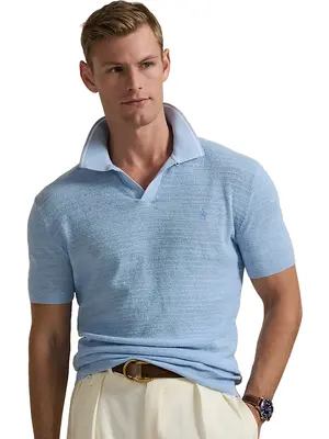 Ralph Lauren Textured Cotton-Linen Short-Sleeve Sweater Office Blue
