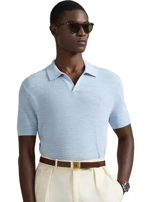 Ralph Lauren Cotton-linen Short-sleeve Sweater - Office Blue/white