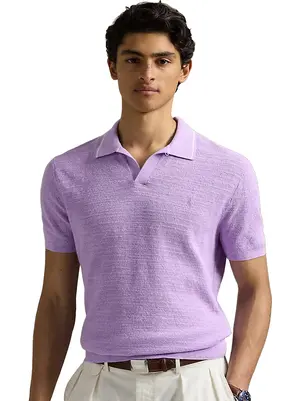 Ralph Lauren Textured Cotton-Linen Short-Sleeve Sweater Powder Purple