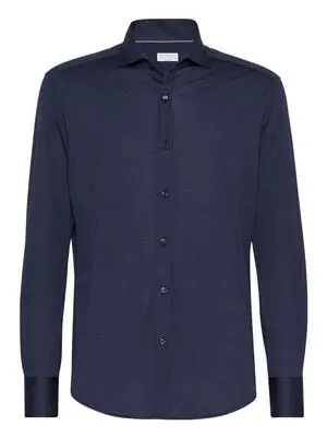 Brunello Cucinelli Silk-cotton Jersey Shirt - Blue