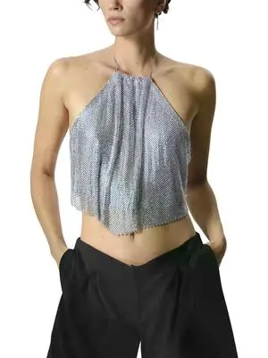 MANURI Paper Rock Chainmail Halterneck Top - Silver