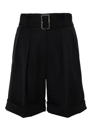 GOLDEN GOOSE Belted Virgin Wool-blend Shorts - Blue