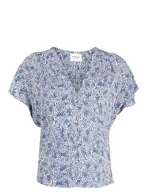 MARANT ETOILE Delocia Abstract-print V-neck Blouse - Blue