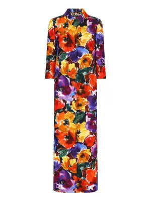 Dolce & Gabbana Floral-print Long-length Single-breasted Coat - Red