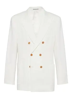 Brunello Cucinelli Double-breasted Linen Blazer - White