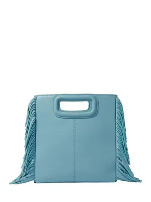 Maje M Smooth Leather M Bag With Fringing Blue / Grey