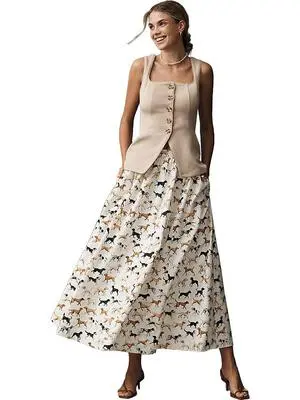 Maeve Jacie Poplin Printed Maxi Skirt - Dog Pattern