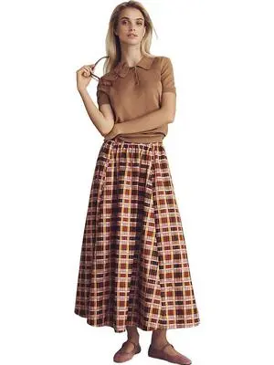 Maeve Jacie Poplin Printed Maxi Skirt - Red Plaid