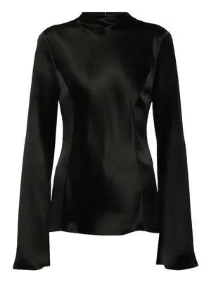 Gabriela Hearst Delwyn Silk Satin Turtleneck Top - Black