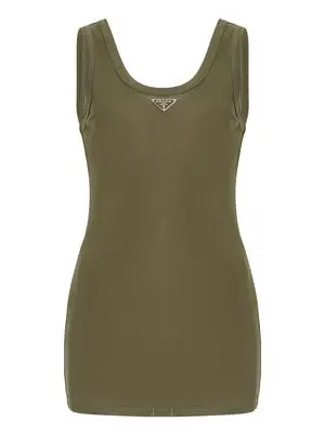 Prada Logo Cotton Tank Top - Green