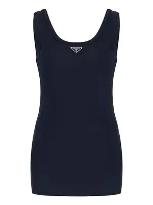 Prada Logo Cotton Tank Top - Navy