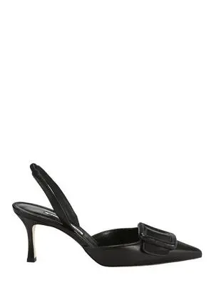 Manolo Blahnik Maysli 70mm Leather Slingback Pumps - Black