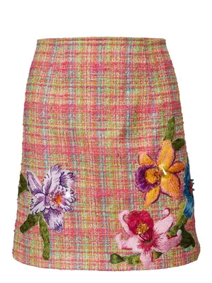 Carolina Herrera Floral-embroidered Tweed Miniskirt - Pink