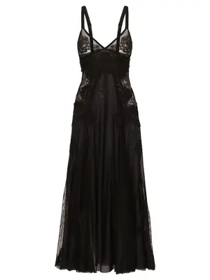 Dolce & Gabbana Lace Insert Flared Midi Dress - Black