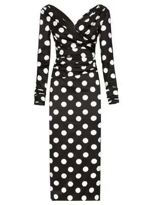Dolce & Gabbana Polka Dot-print Satin Midi Dress - Black